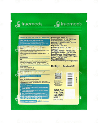 Zandu Ayurvedic Pain Relief Patch 5 - Uses, Side Effects, Dosage, Price ...