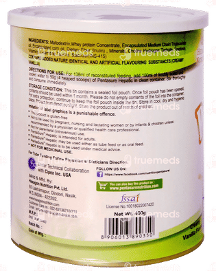 Pentasure Hepatic Creamy Vanilla Powder 400 Gm - Uses, Side Effects ...