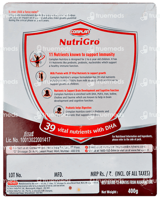 Complan Nutrigro 2 To 6 Years Chocolate Refill 400 Gm - Uses, Side ...
