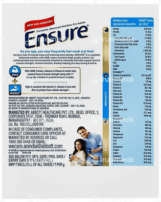 Ensure Hmb Vanilla Flavour Refill Powder 200 Gm - Uses, Side Effects ...