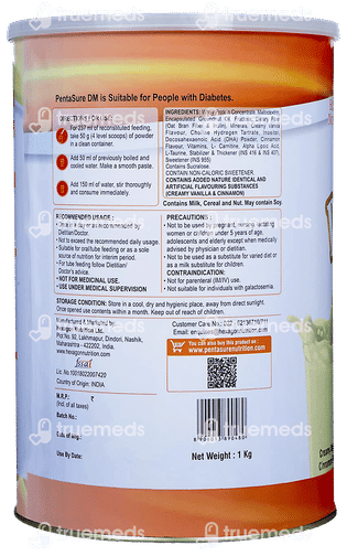 Pentasure Dm Diabetes Care Creamy Vanilla And Cinnamon Powder 1000 Gm ...