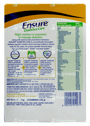 Ensure Diabetes Care Powder Chocolate Flavour 1 Kg - Uses, Side Effects ...