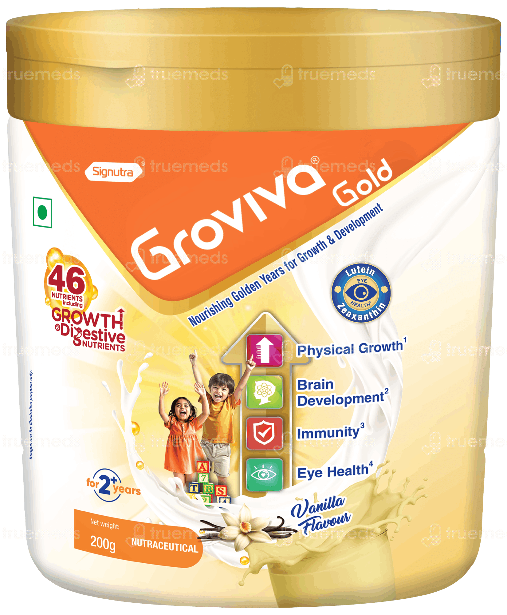 Groviva Gold For 2 Years Vanilla Flavour Powder Jar 200gm - Uses, Side ...