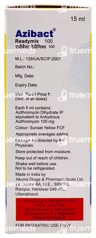 Azibact 100 MG Readymix Oral Suspension: Uses, Side Effects, Price ...
