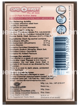 Gasofast Jeera Sachet 5 Gm - Uses, Side Effects, Dosage, Price | Truemeds