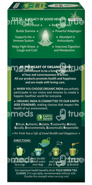 Organic India Tulsi Green Tea Classic Sachet 25 - Uses, Side Effects ...