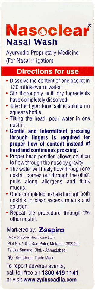 Nasoclear Nasal Wash Sachets 20 - Uses, Side Effects, Dosage, Price ...