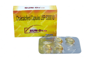 Sun D3 60k 60000 Iu Softgel 4 - Uses, Side Effects, Dosage, Price ...