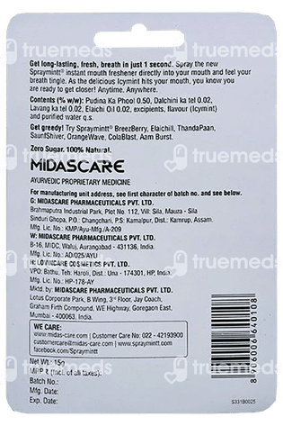 Spraymintt Ice Mint Mouth Freshener Spray 15 Gm - Uses, Side Effects ...