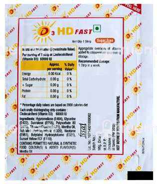 D3 Hd Fast Oral Disintegrating 60000 Iu Strips - Uses, Side Effects ...