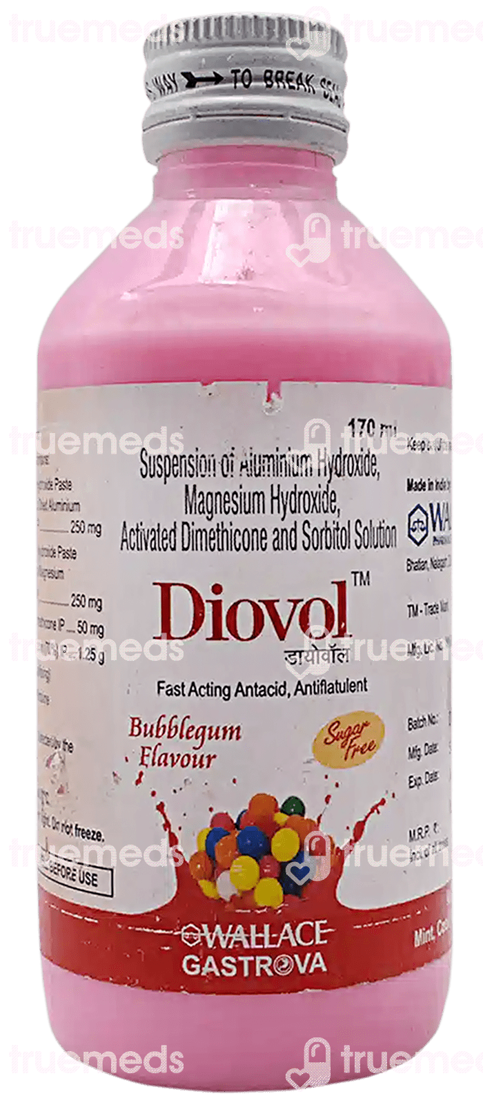Diovol Bubble Gum Flavour Sugar Free Solution 170 Ml - Uses, Side ...