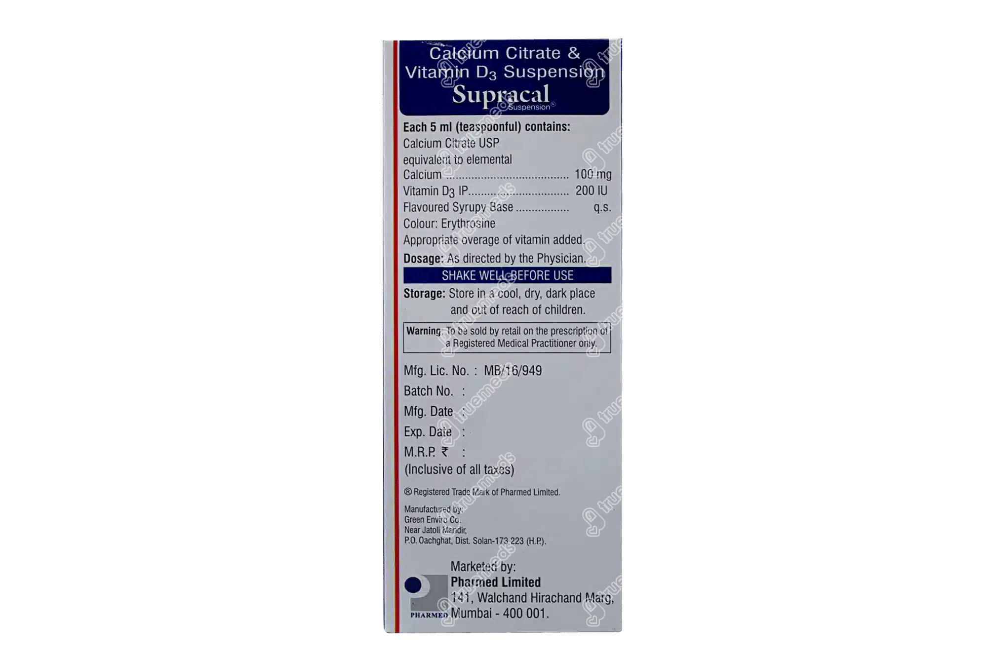 Supracal 100 Mg/200iu Suspension 200 ML | Order SUPRACAL 100 MG/200IU ...