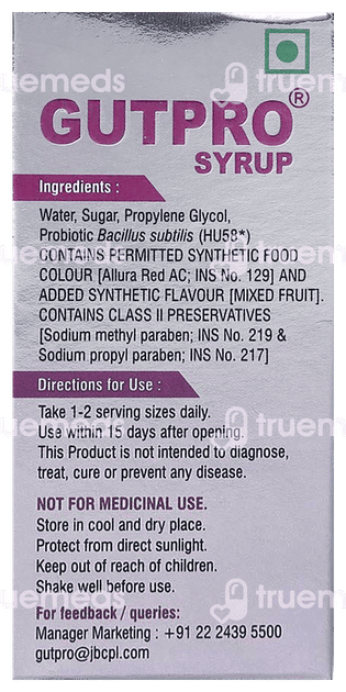 Gutpro Syrup 30 Ml - Uses, Side Effects, Dosage, Price | Truemeds