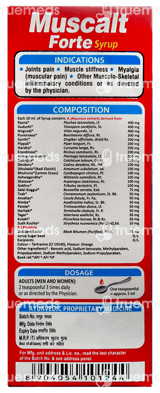 Muscalt Forte Syrup 200 Ml - Uses, Side Effects, Dosage, Price | Truemeds