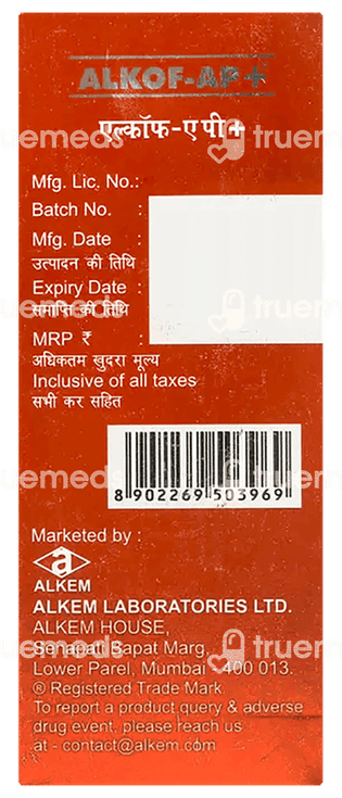 Alkof Ap Plus Syrup 100 Ml - Uses, Side Effects, Dosage, Price | Truemeds