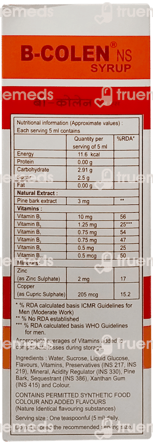 B Colen Ns Syrup 200 Ml - Uses, Side Effects, Dosage, Price | Truemeds