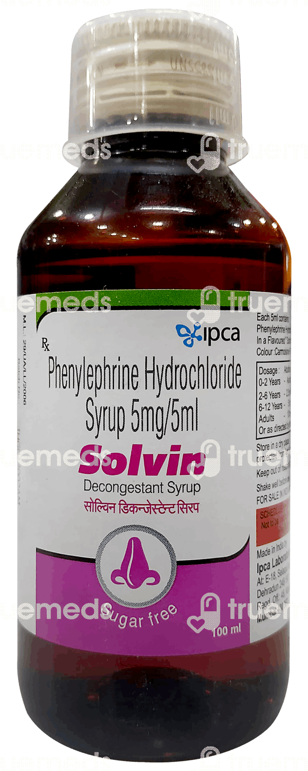 Solvin Decongestant 5 Mg Sf Syrup 100 Ml - Uses, Side Effects, Dosage, Price | Truemeds