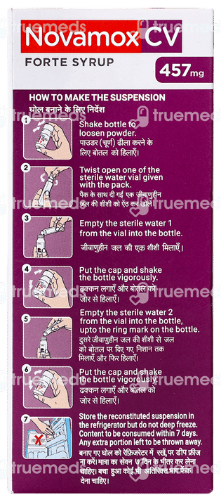 Novamox Cv Forte 400/57 Mg Syrup 60 Ml: Uses, Side Effects, Price ...