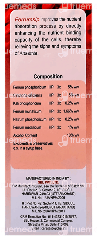 Sbl Ferrum Sip Syrup 180 Ml - Uses, Side Effects, Dosage, Price | Truemeds