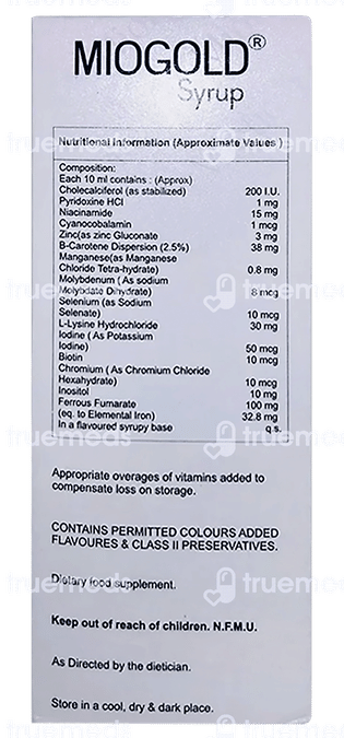 Miogold Mix Fruit Flavour Syrup 200 Ml - Uses, Side Effects, Dosage ...