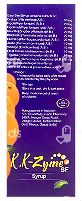 K K Zyme Sf Syrup 200 Ml - Uses, Side Effects, Dosage, Price | Truemeds