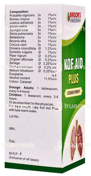 Baksons Kof Aid Plus Cough Syrup 115 Ml - Uses, Side Effects, Dosage ...