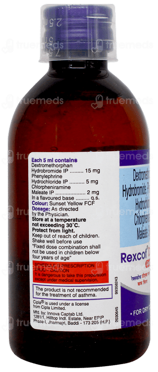 Rexcof Dx Plus Syrup 125ml - Uses, Side Effects, Dosage, Price | Truemeds