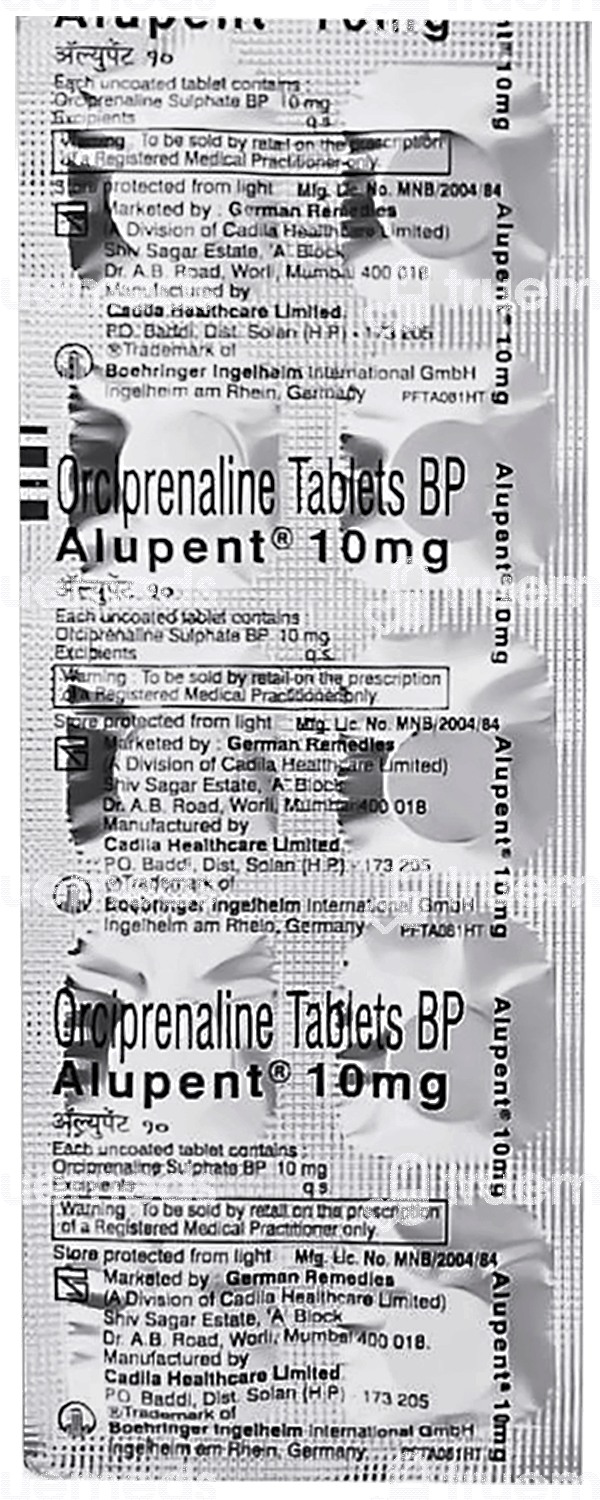 Alupent 10 Mg Tablet 10 - Uses, Side Effects, Dosage, Price | Truemeds