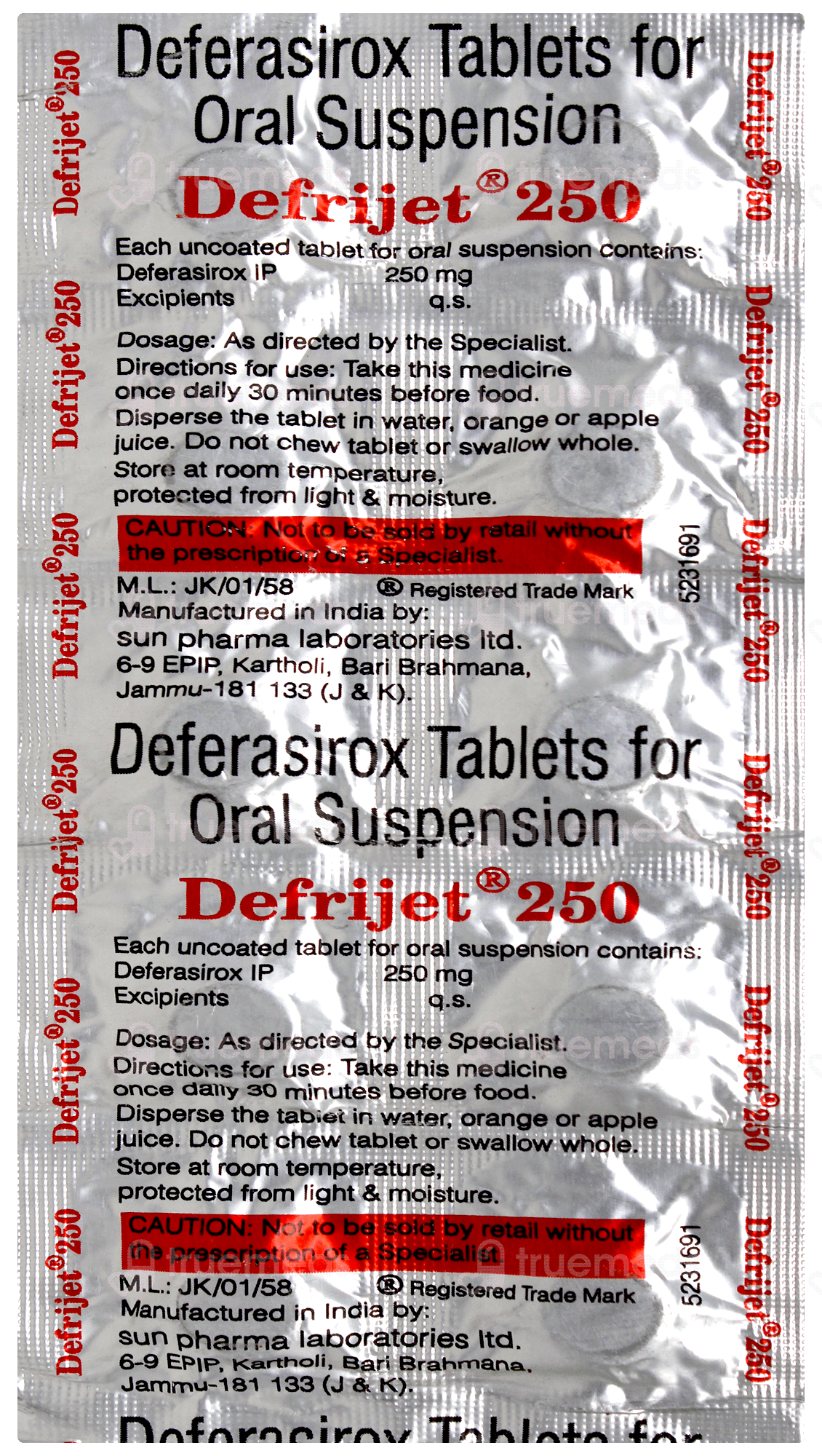 Defrijet 250 Mg Tablet 10 - Uses, Side Effects, Dosage, Price | Truemeds