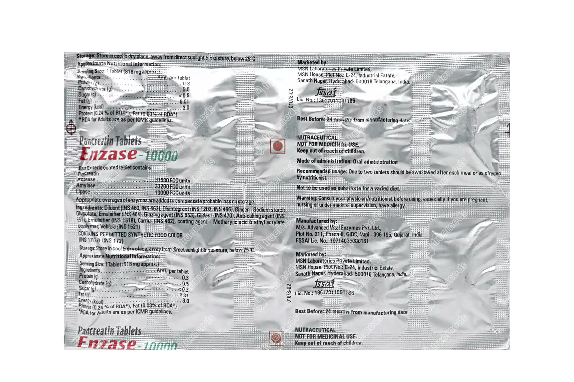 Enzase 10000 Mg Tablet 10 - Uses, Side Effects, Dosage, Price | Truemeds