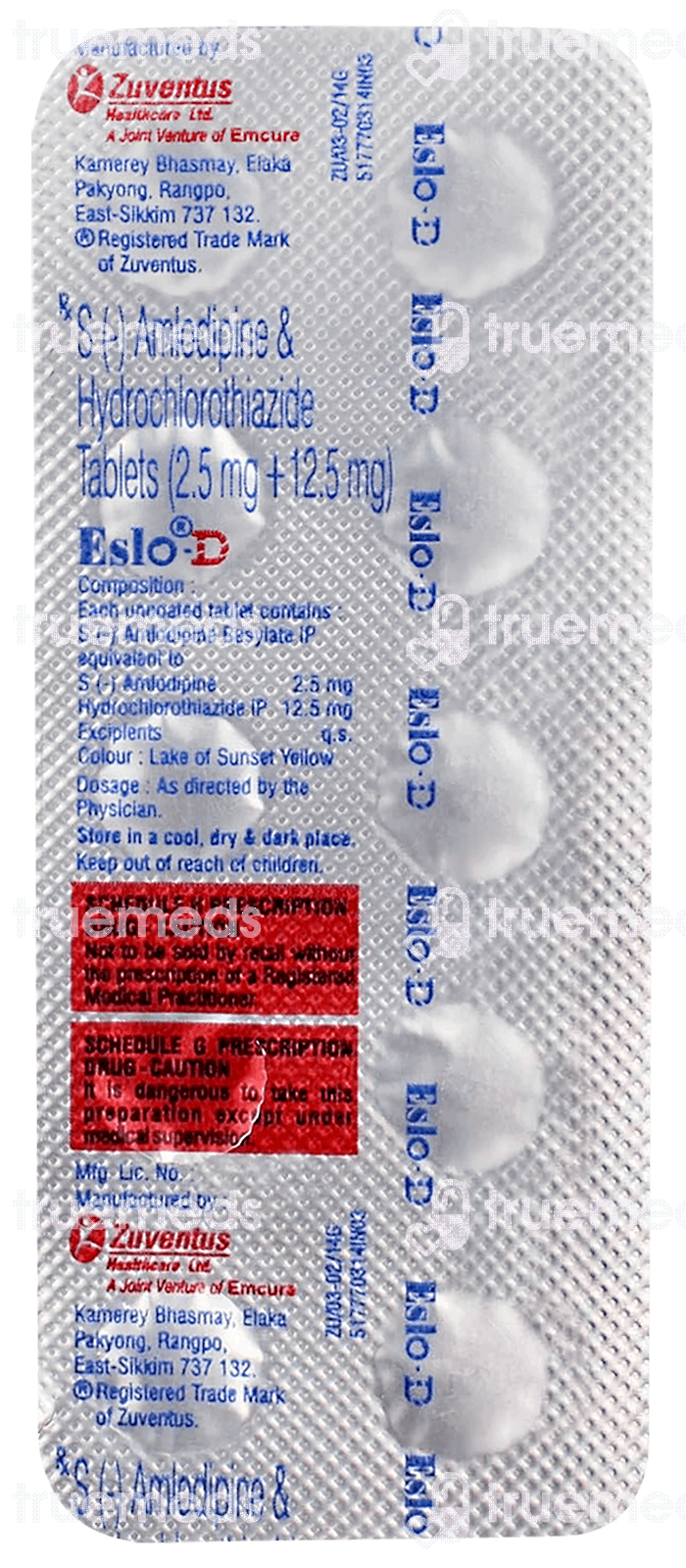 Eslo D 2.5/12.5 MG Tablet 10: Uses, Side Effects, Price & Substitutes