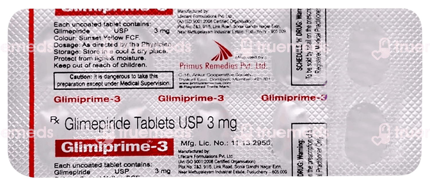 Glimiprime 3 Tablet 10: Uses, Side Effects, Price & Substitutes