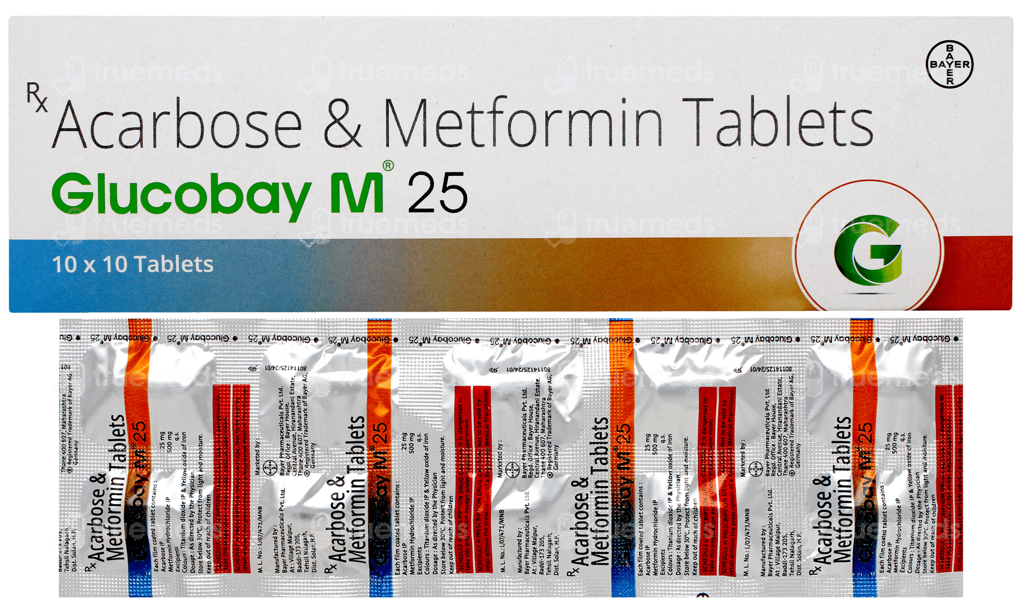 Glucobay M 25/500 MG | Order Glucobay M 25/500 MG Tablet Online at Truemeds