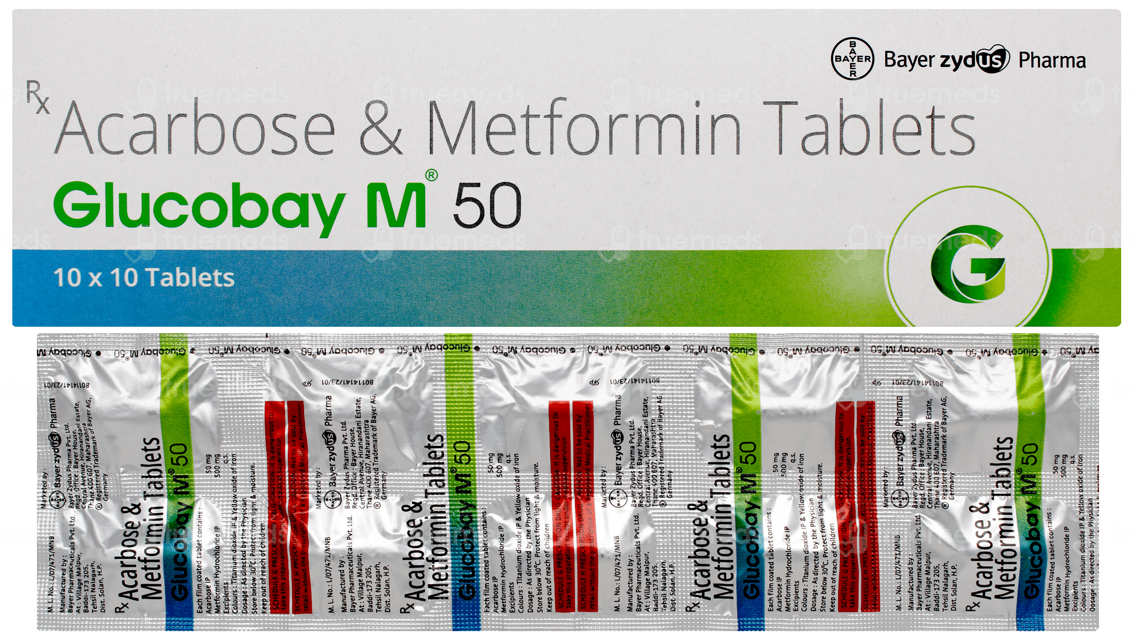 Glucobay M 50/500 MG | Order Glucobay M 50/500 MG Tablet Online at Truemeds