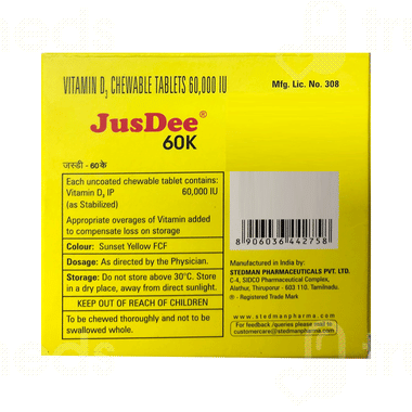 Jusdee 60k Chewable Tablet 4: Uses, Side Effects, Price & Substitutes