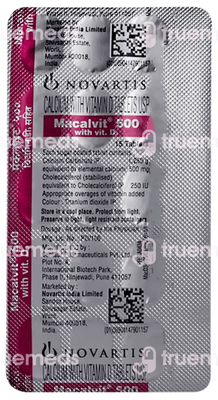 Macalvit 500 Mg250iu Tablet 15 - Uses, Side Effects, Dosage, Price ...