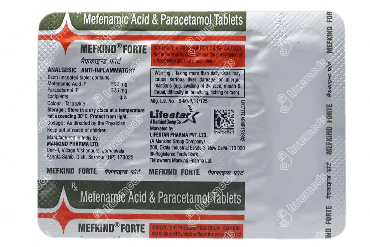 Mefkind Forte 500/325 MG Tablet 10 - Uses, Side Effects, Dosage, Price ...