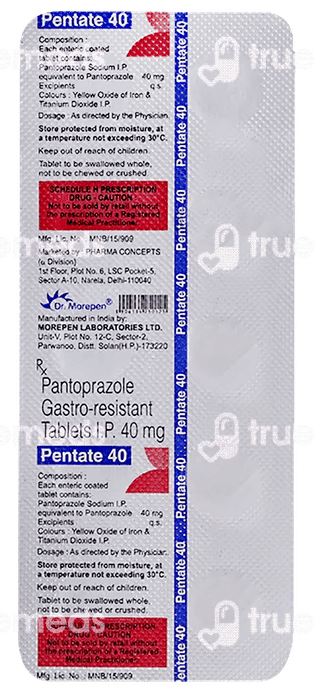 Pentate 40 Mg Tablet 10 - Uses, Side Effects, Dosage, Price | Truemeds
