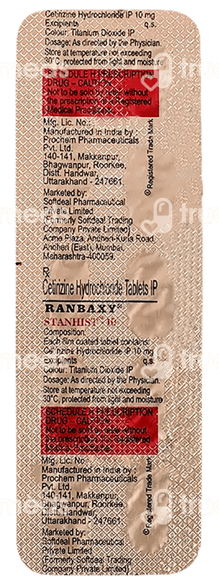 Stanhist 10 Mg Tablet 10 - Uses, Side Effects, Dosage, Price | Truemeds