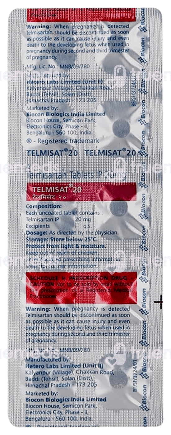 Telmisat 20 Tablet 10: Uses, Side Effects, Price & Substitutes