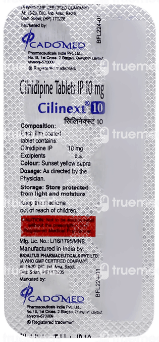 Cilinext 10 Mg Tablet 10 - Uses, Side Effects, Dosage, Price | Truemeds