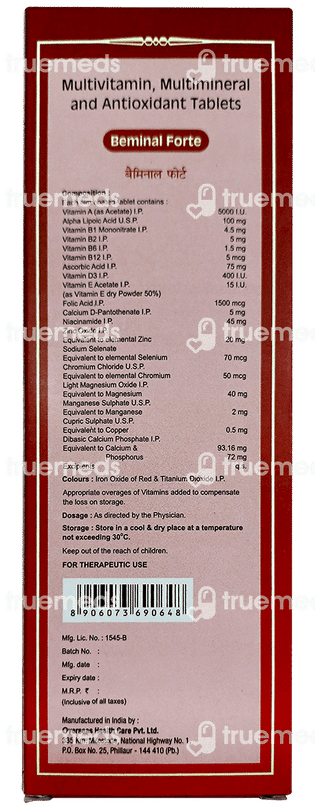 Beminal Forte Tablet 10 - Uses, Side Effects, Dosage, Price | Truemeds