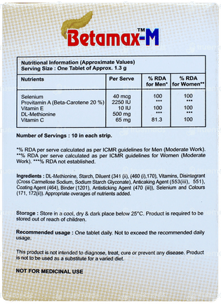 Betamax M Tablet 10 - Uses, Side Effects, Dosage, Price | Truemeds