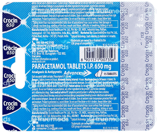Crocin Advance 650 Mg Tablet 15 - Uses, Side Effects, Dosage, Price ...
