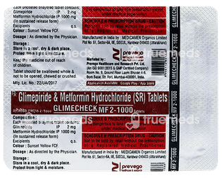 Glimecheck Mf 2/1000 Tablet: Uses, Side Effects, Price & Substitutes
