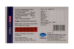Evoxil Cv Duos 1000 Mg Tablet: Uses, Side Effects, Price & Substitutes