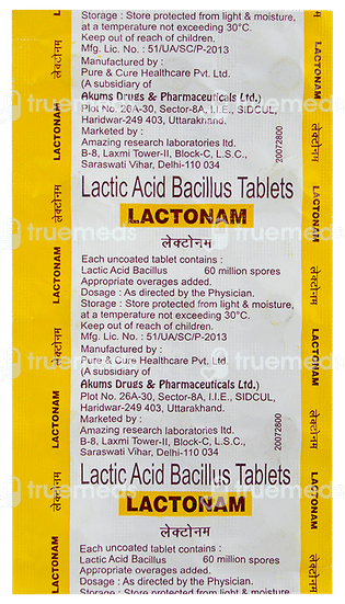 Lactonam 60 Million Spore Tablet 15 - Uses, Side Effects, Dosage, Price ...