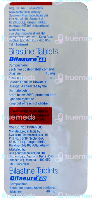 Bilasure 40 Mg Tablet 10 - Uses, Side Effects, Dosage, Price | Truemeds