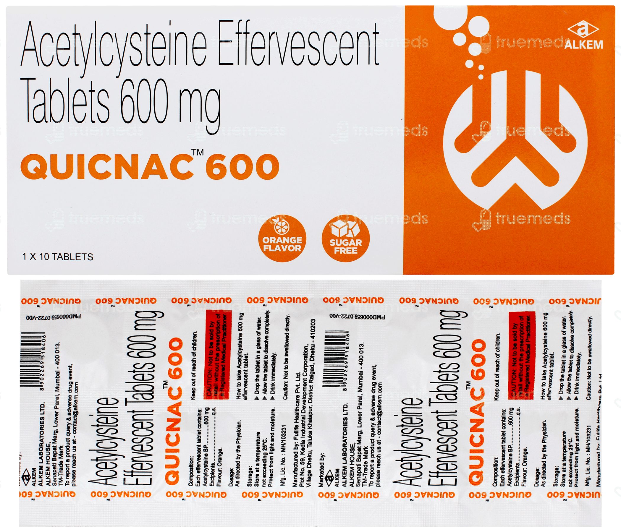 Quicnac 600 Mg Sugar Free Effervescent Orange Flavour Tablet 10 - Uses ...