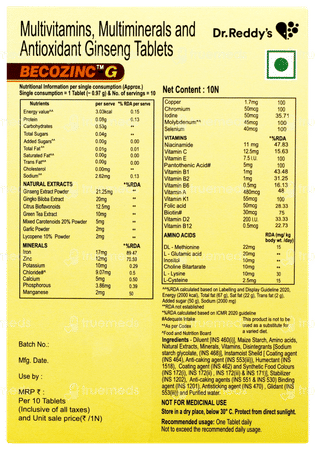 Becozinc G Tablet 10 - Uses, Side Effects, Dosage, Price | Truemeds